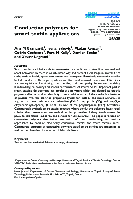 (PDF) Conductive polymers for smart textile applications