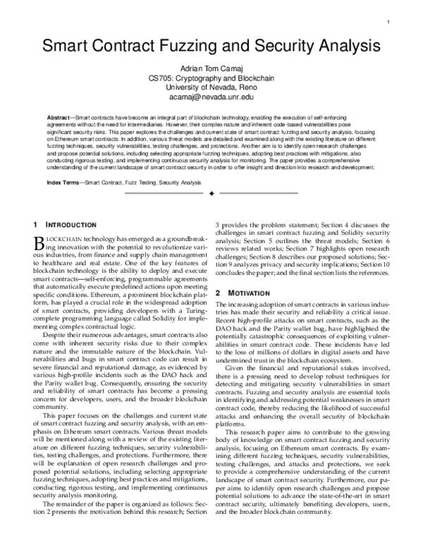 (PDF) Smart Contract Fuzzing and Security Analysis