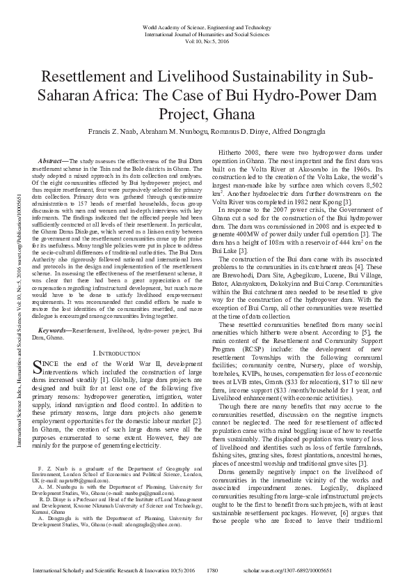 (PDF) Resettlement And Livelihood Sustainability In Sub-Saharan Africa: The Case Of Bui Hydro ...