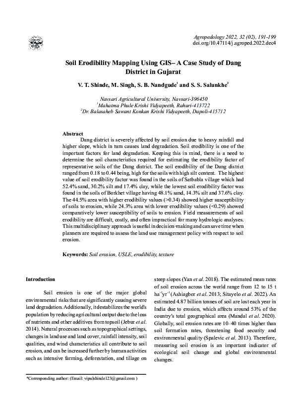 (PDF) Soil Erodibility Mapping Using GIS– A Case Study of Dang District in Gujarat
