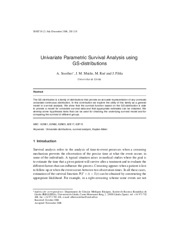 (PDF) Univariate Parametric Survival Analysis using GS-distributions