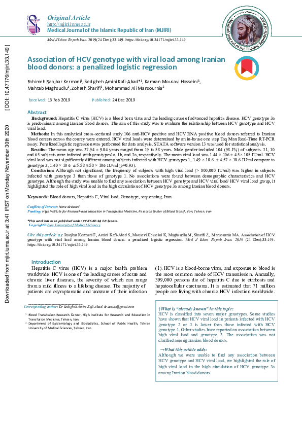 (PDF) Association of HCV genotype with viral load among Iranian blood ...