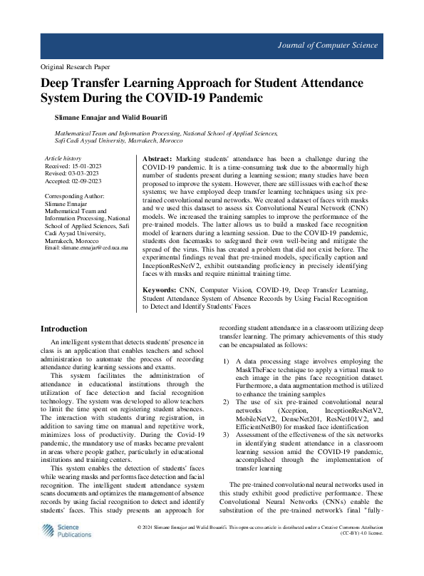 (PDF) Deep Transfer Learning Approach for Student Attendance System ...