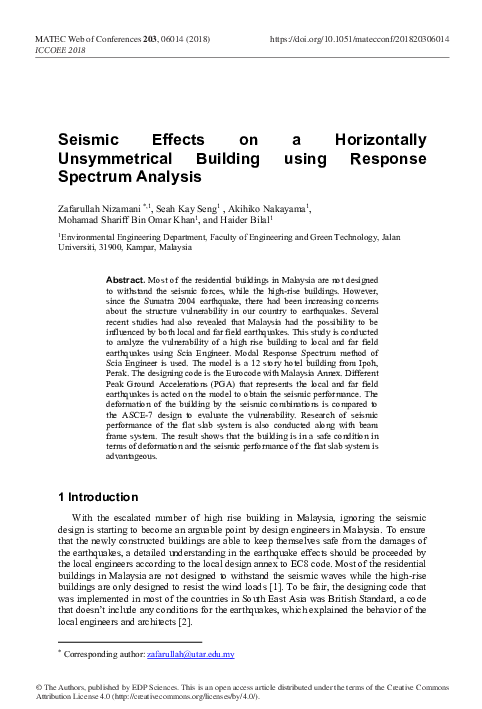 (PDF) Seismic Effects on a Horizontally Unsymmetrical Building using Response Spectrum Analysis