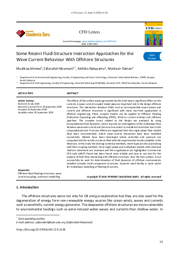 (PDF) Some Recent Fluid-Structure Interaction Approaches for the Wave Current Behaviour With ...