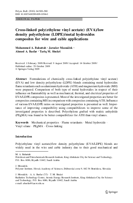 (PDF) Cross-linked poly(ethylene vinyl acetate) (EVA)/low density ...