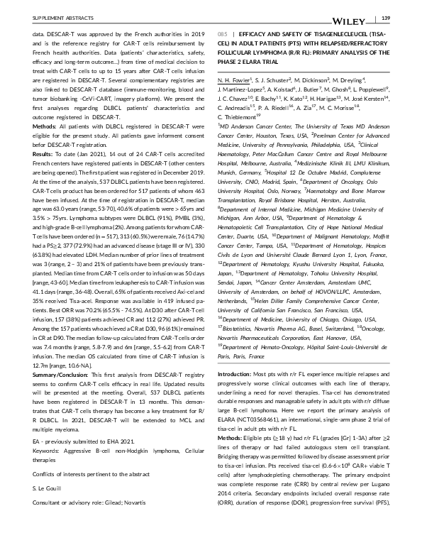 (PDF) Efficacy and Safety of Tisagenlecleucel (Tisa‐Cel) in Adult Patients (PTS) with Relapsed ...