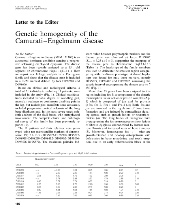 (PDF) Genetic homogeneity of the Camurati–Engelmann disease