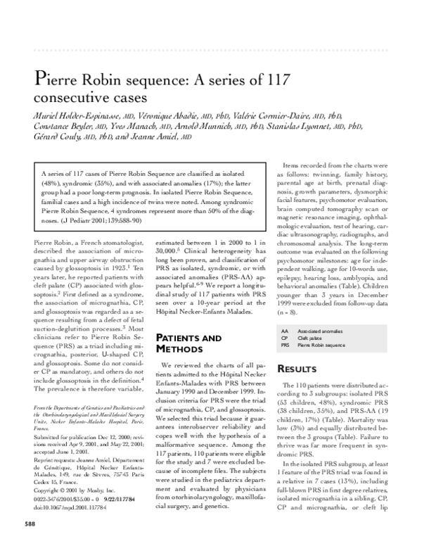 (PDF) Pierre Robin Sequence: A series of 117 consecutive cases