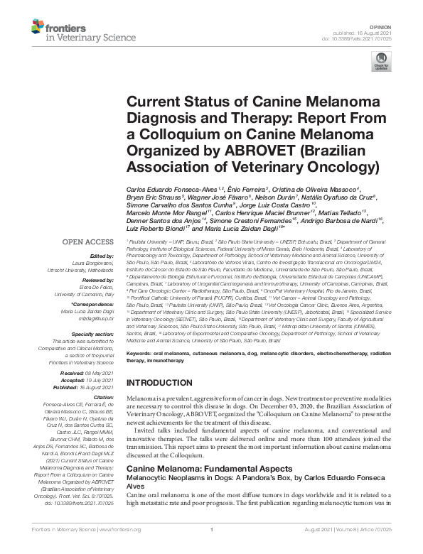 (PDF) Current Status of Canine Melanoma Diagnosis and Therapy: Report ...