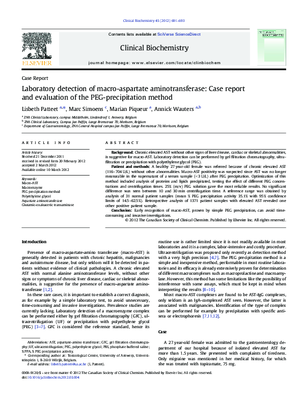 (PDF) Laboratory detection of macro-aspartate aminotransferase: Case ...