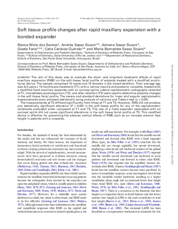 (PDF) Soft tissue profile changes after rapid maxillary expansion with a bonded expander