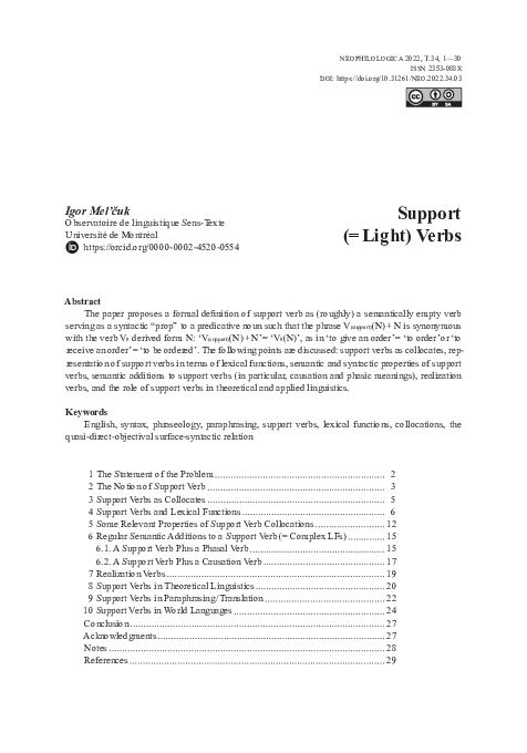 (PDF) Support (= Light) Verbs