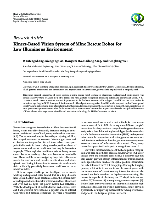 (PDF) Kinect-Based Vision System of Mine Rescue Robot for Low ...