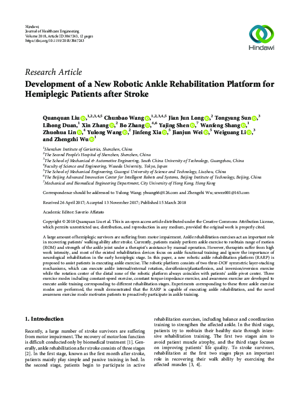 (PDF) Development of a New Robotic Ankle Rehabilitation Platform for ...
