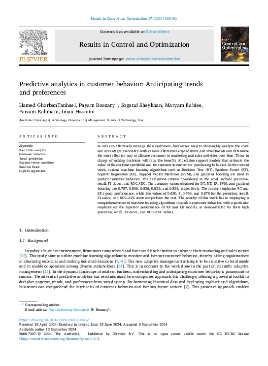 Pdf Predictive Analytics In Customer Behavior Anticipating Trends