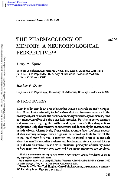 (PDF) The Pharmacology of Memory: A Neurobiological Perspective