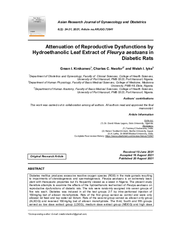 (PDF) Attenuation of Reproductive Dysfunctions by Hydroethanolic Leaf ...
