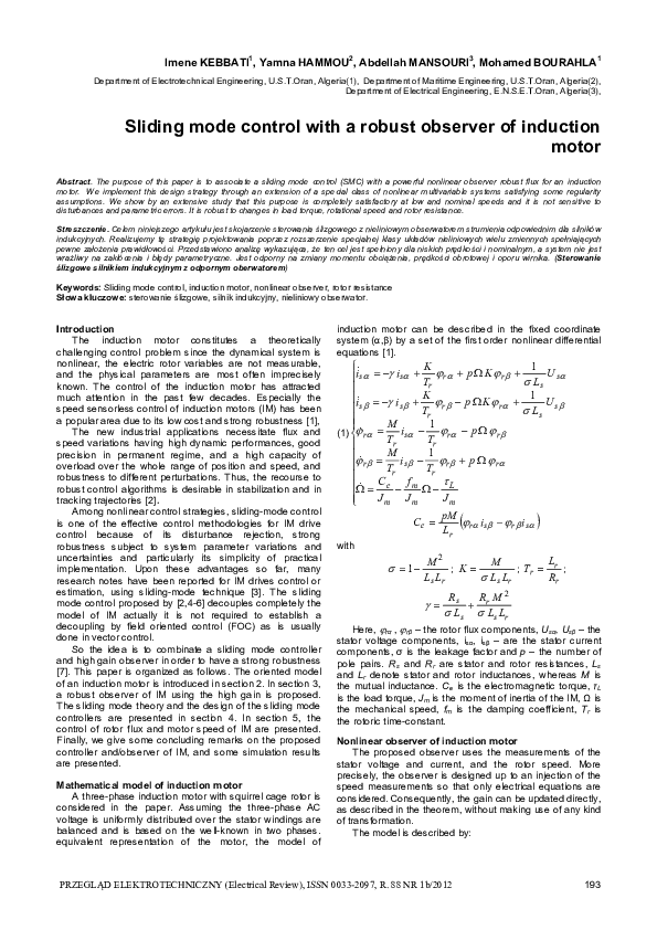 (PDF) Sliding mode control with a robust observer of induction motor