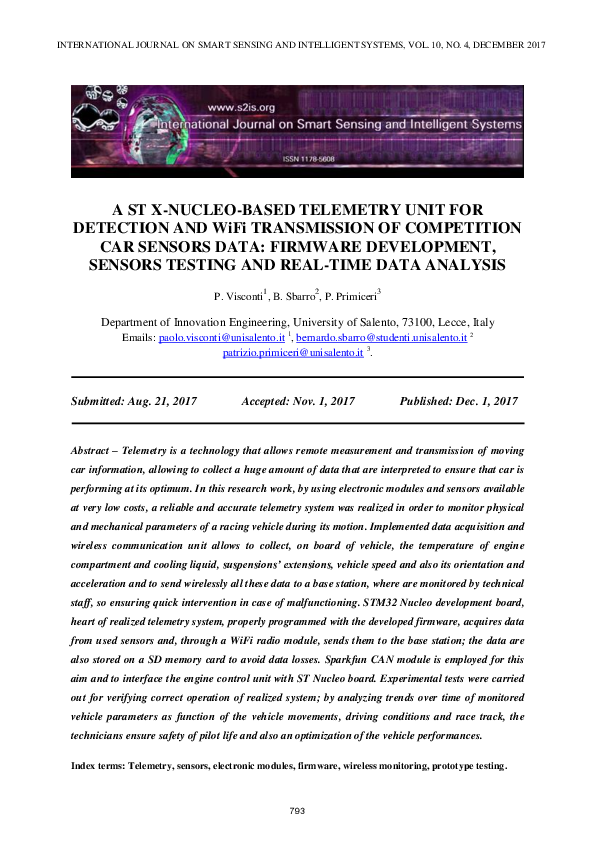 (PDF) A ST X-NUCLEO-BASED TELEMETRY UNIT FOR DETECTION AND WiFi TRANSMISSION OF COMPETITION CAR ...