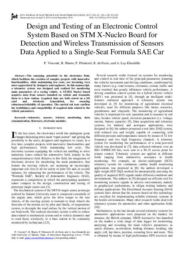 (PDF) Design and Testing of a Telemetry System Based on STM X-Nucleo ...