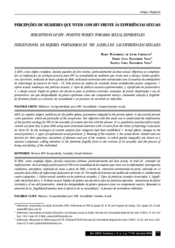 (PDF) Percepções de mulheres que vivem com HIV frente às experiências ...