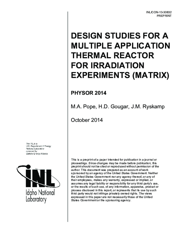 (PDF) Design Studies for a Multiple Application Thermal Reactor for ...