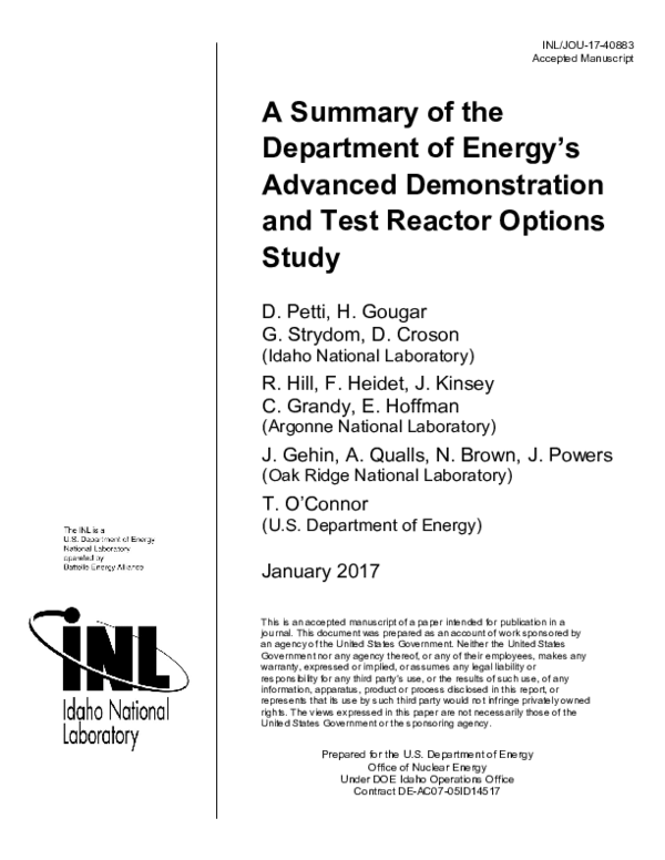 (PDF) A Summary of the Department of Energy’s Advanced Demonstration ...
