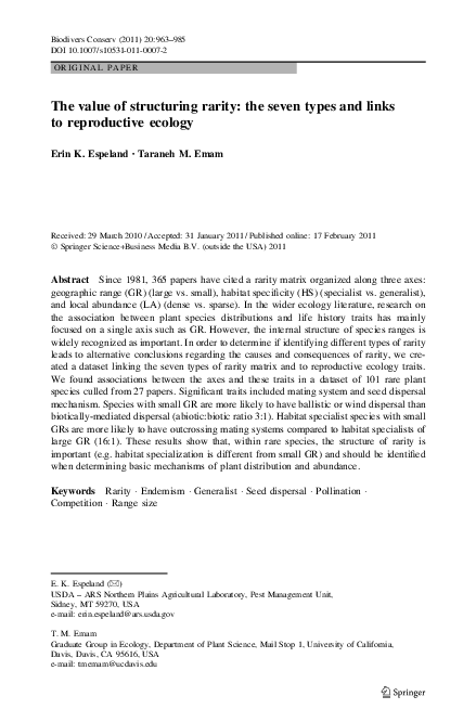 (PDF) The value of structuring rarity: the seven types and links to ...