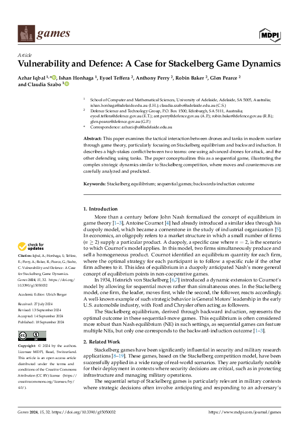 (PDF) Vulnerability and Defence: A Case for Stackelberg Game Dynamics