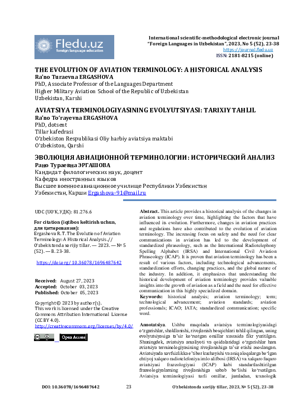 (PDF) The Evolution of Aviation Terminology: A Historical Analysis