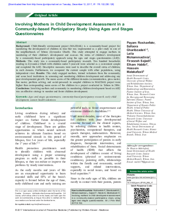 (PDF) Involving Mothers in Child Development Assessment in a Community ...