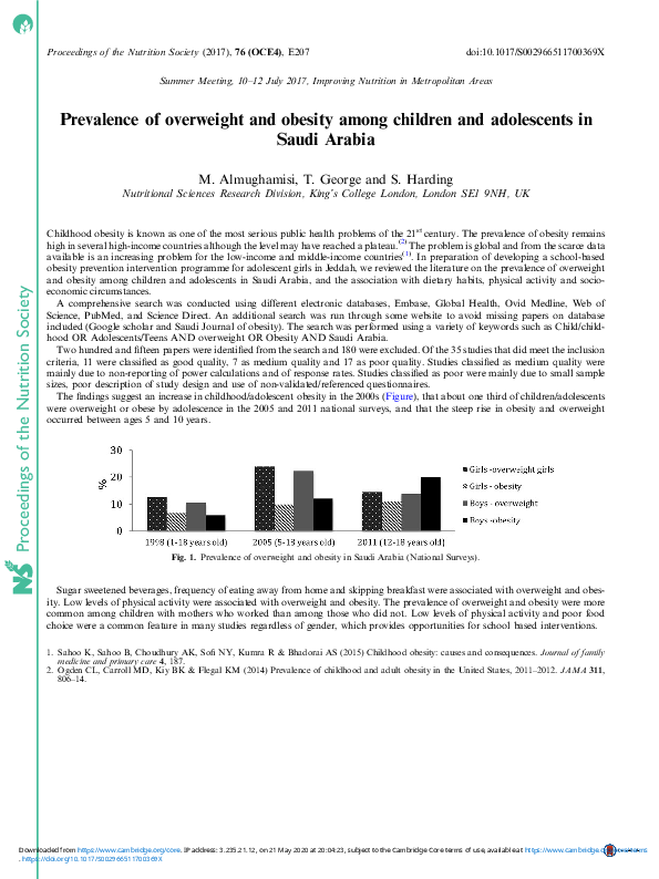 (PDF) Prevalence of overweight and obesity among children and ...