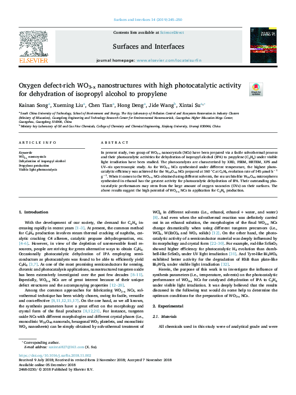 (PDF) Oxygen defect-rich WO3-x nanostructures with high photocatalytic activity for dehydration ...