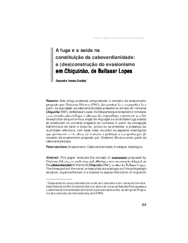 (PDF) A fuga e a saída na constituição da caboverdianidade: a (des ...