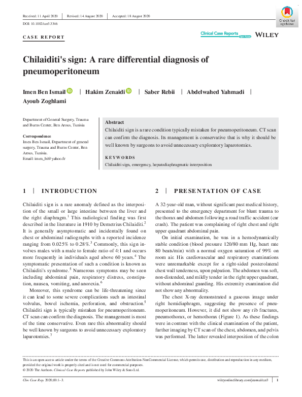 (PDF) Chilaiditi's sign: A rare differential diagnosis of pneumoperitoneum