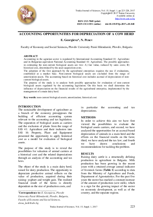 (PDF) Accounting opportunities for depreciation of a cow herd