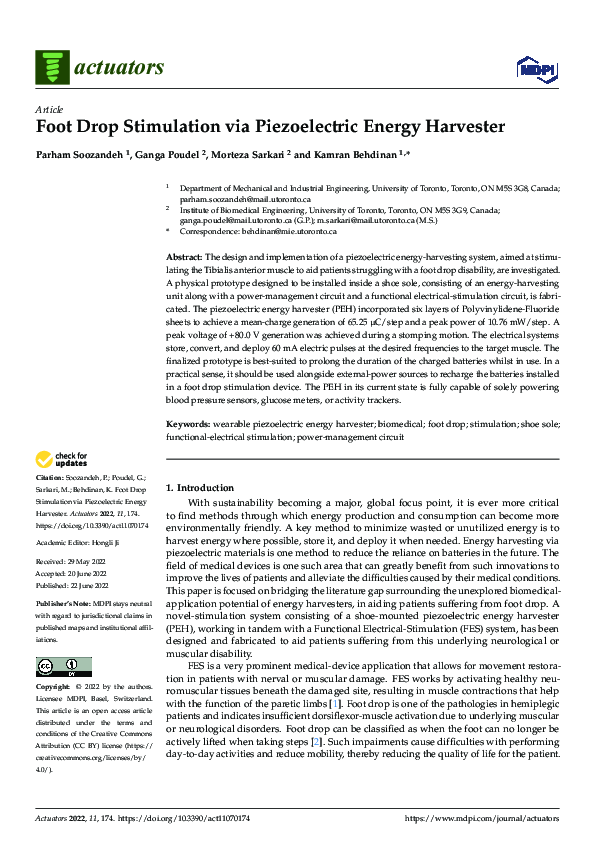 (PDF) Foot Drop Stimulation via Piezoelectric Energy Harvester | Ganga ...