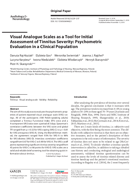 (PDF) Visual Analogue Scales as a Tool for Initial Assessment of Tinnitus Severity: Psychometric ...