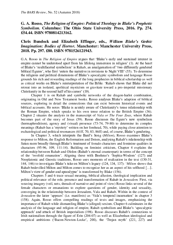 (PDF) G. A. Rosso, The Religion of Empire: Political Theology in Blake ...