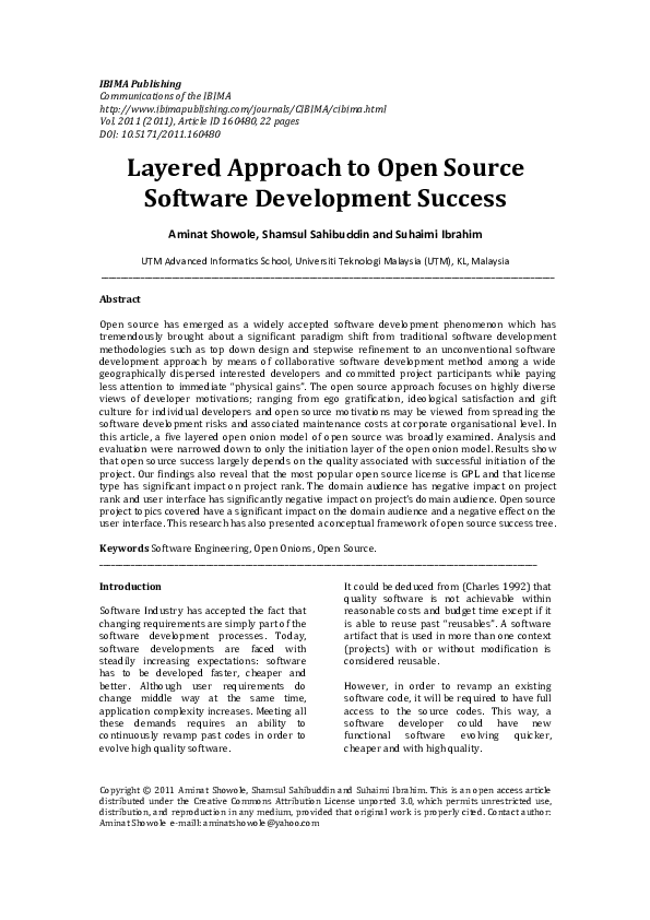 (PDF) Layered Approach to Open Source Software Development Success