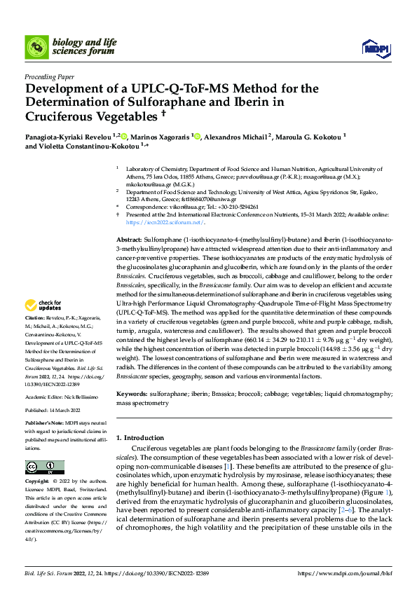 (PDF) Development of a UPLC-Q-ToF-MS Method for the Determination of Sulforaphane and Iberin in ...