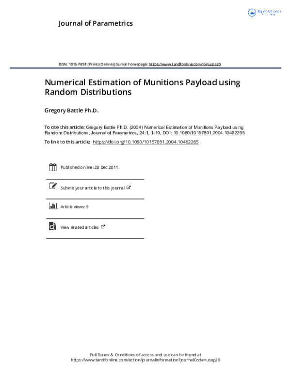 (PDF) Numerical Estimation of Munitions Payload using Random Distributions