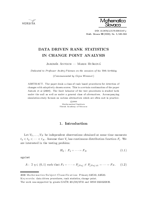 (PDF) Data driven rank statistics in change point analysis