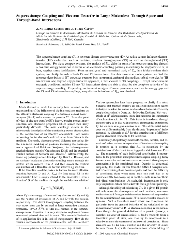 (PDF) Superexchange Coupling and Electron Transfer in Large Molecules ...