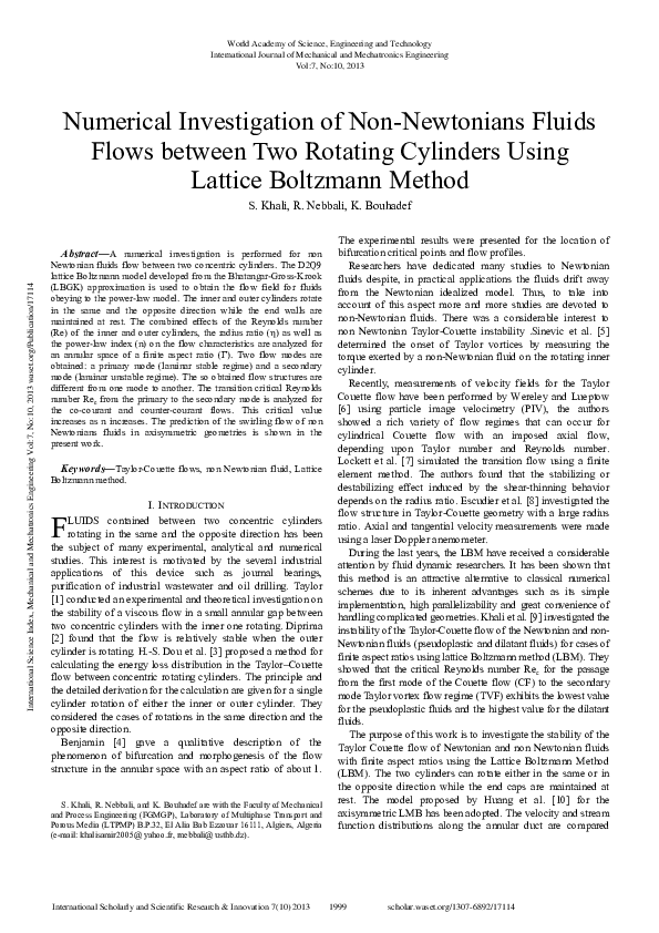 (PDF) Numerical Investigation of Non-Newtonians Fluids Flows between Two Rotating Cylinders ...