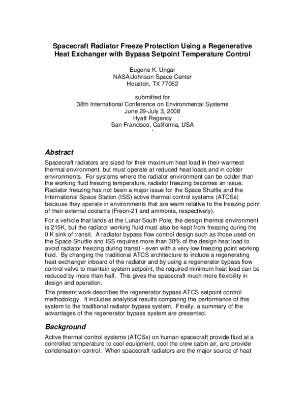 (PDF) Spacecraft Radiator Freeze Protection Using a Regenerative Heat ...