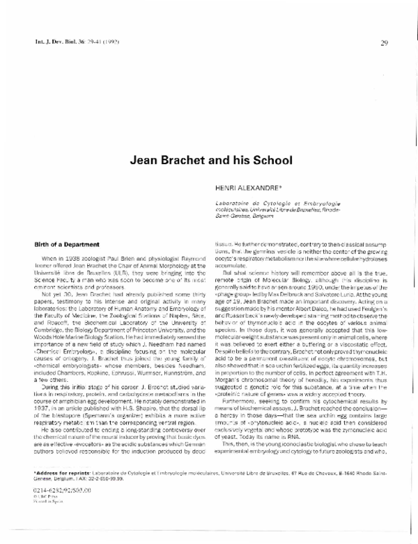 (PDF) Jean Brachet and his school
