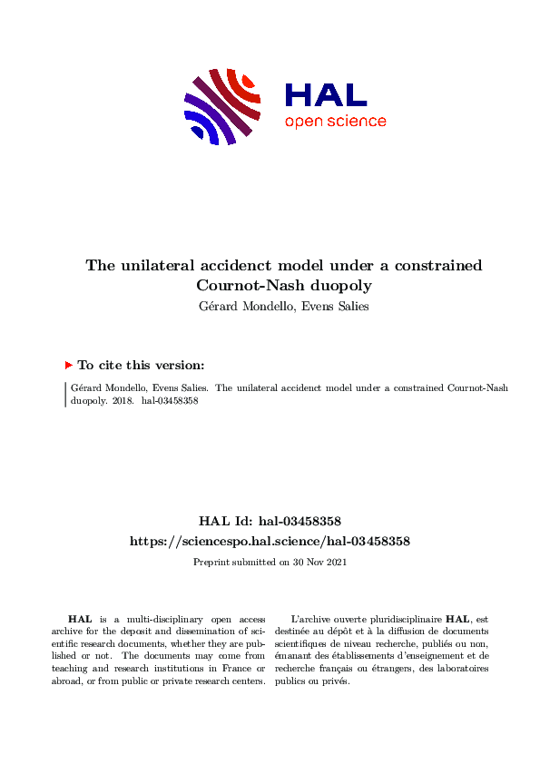 (PDF) The unilateral accidenct model under a constrained Cournot-Nash ...