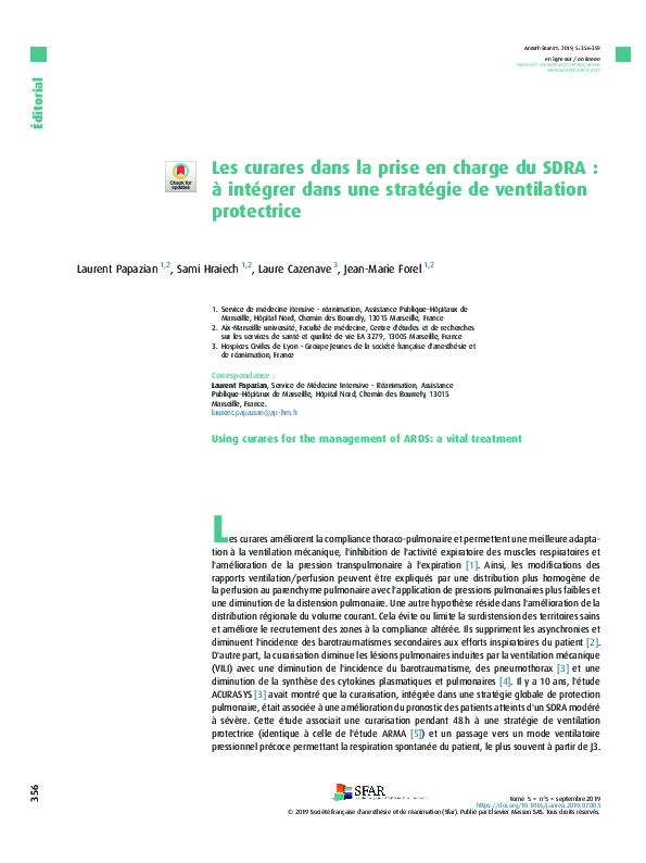 (PDF) Les curares dans la prise en charge du SDRA : à intégrer dans une ...